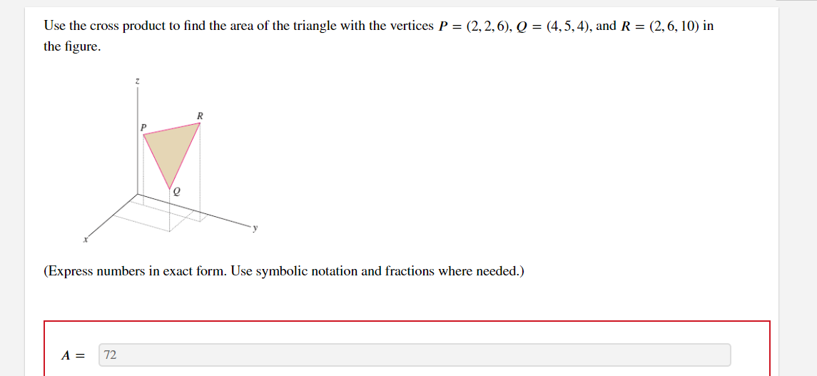 Solved Use the cross product to find the area of the | Chegg.com