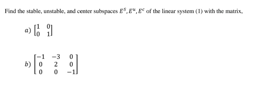 Solved Find the stable, unstable, and center subspaces | Chegg.com