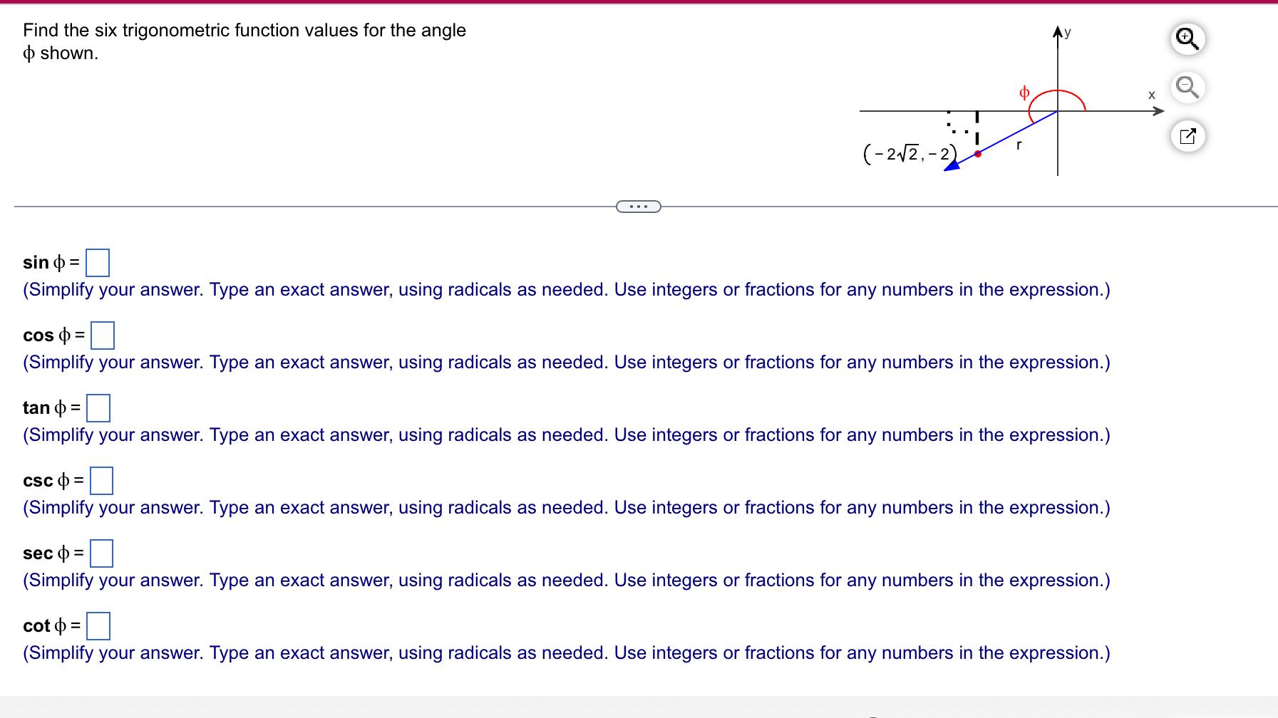 Solved Find the six trigonometric function values for the | Chegg.com