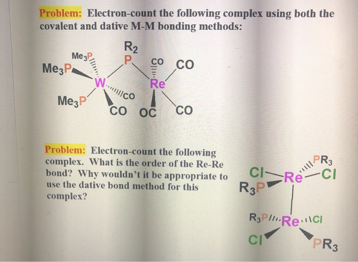 Problem: Electron-count the following complex using | Chegg.com