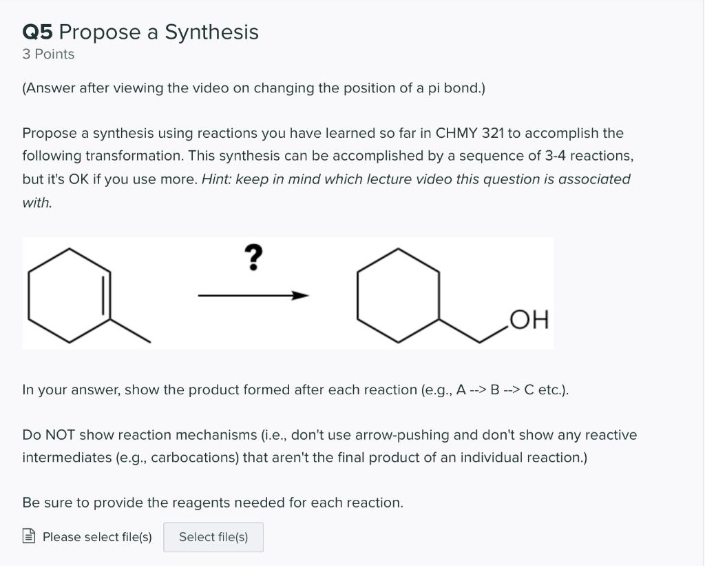 Solved Q5 Propose a Synthesis 3 Points (Answer after viewing | Chegg.com
