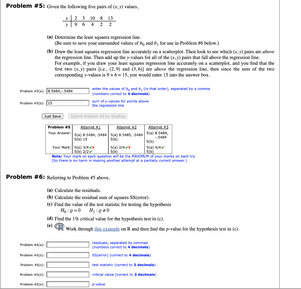 Solved Problem #5: Given the following five pairs of (x, y) | Chegg.com