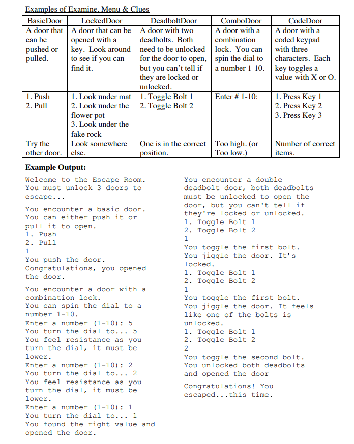 Solved Escape Room Write a program that simulates an escape | Chegg.com