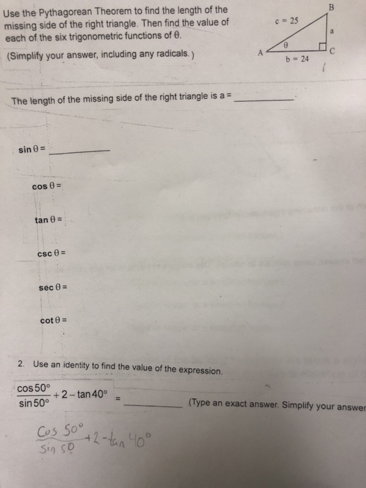 Solved Use the Pythagorean Theorem to find the length of the | Chegg.com