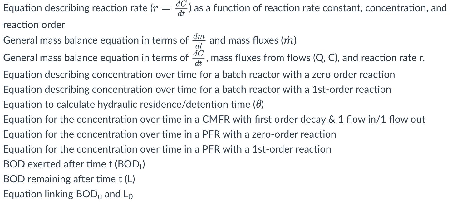 Solved dt dm dt Equation describing reaction rate (r = dC) | Chegg.com