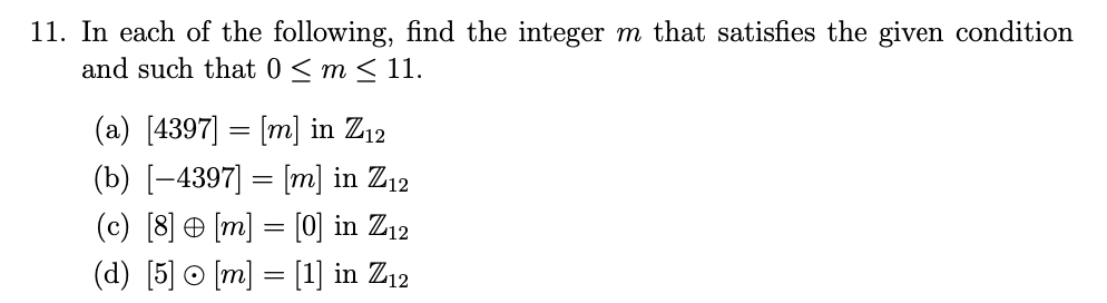 Solved 11. In each of the following, find the integer m that | Chegg.com