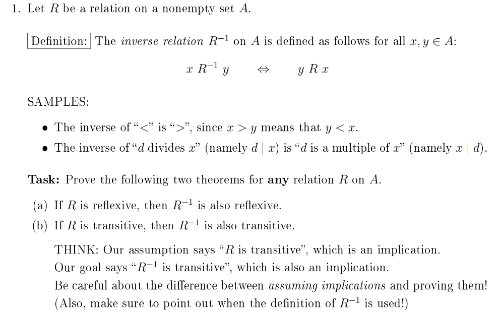 Let R ﻿be a relation on a nonempty set A.The inverse | Chegg.com