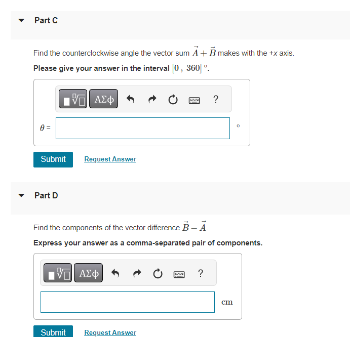 Solved Vector A⃗ Has Components Ax 1 36 Cm Ay 2 24 Cm