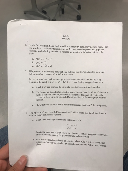 Solved Lab #4 Math 301 For the following functions, find the | Chegg.com