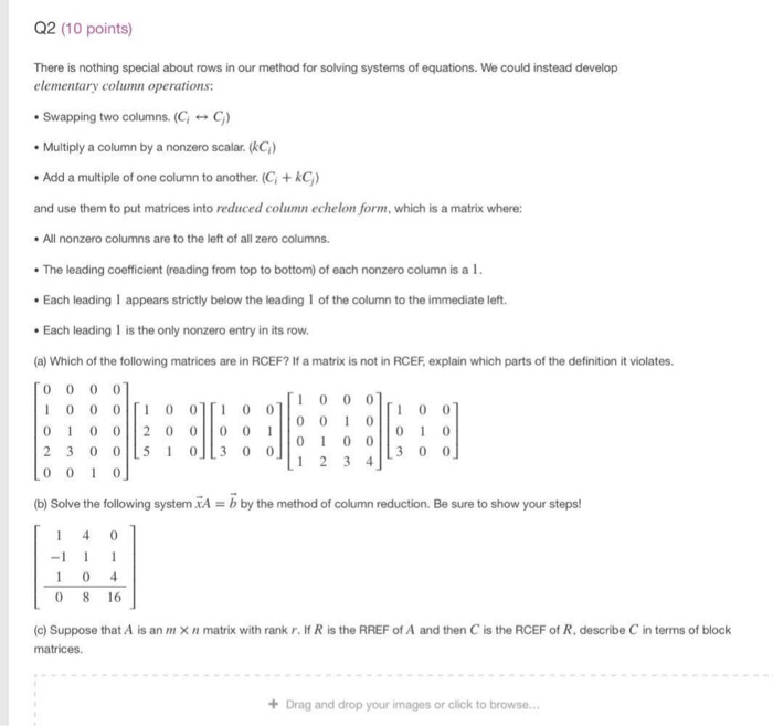 Solved Q2 (10 points) There is nothing special about rows in | Chegg.com