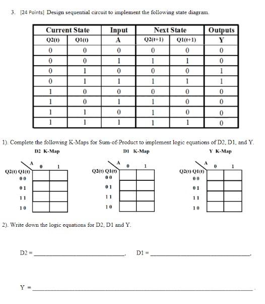 Solved 3. 124 Points) Design sequential circuit to implement | Chegg.com