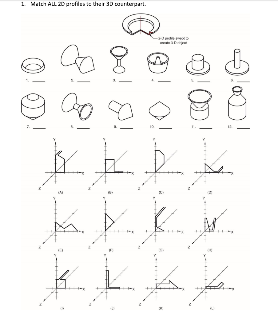 Solved 1. Match ALL 2D profiles to their 3D counterpart. ! | Chegg.com