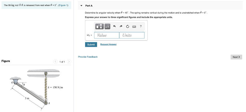 Solved The 90-kg rod OA is released from rest when -0. | Chegg.com