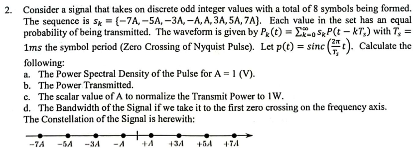 Solved Consider a signal that takes on discrete odd integer | Chegg.com