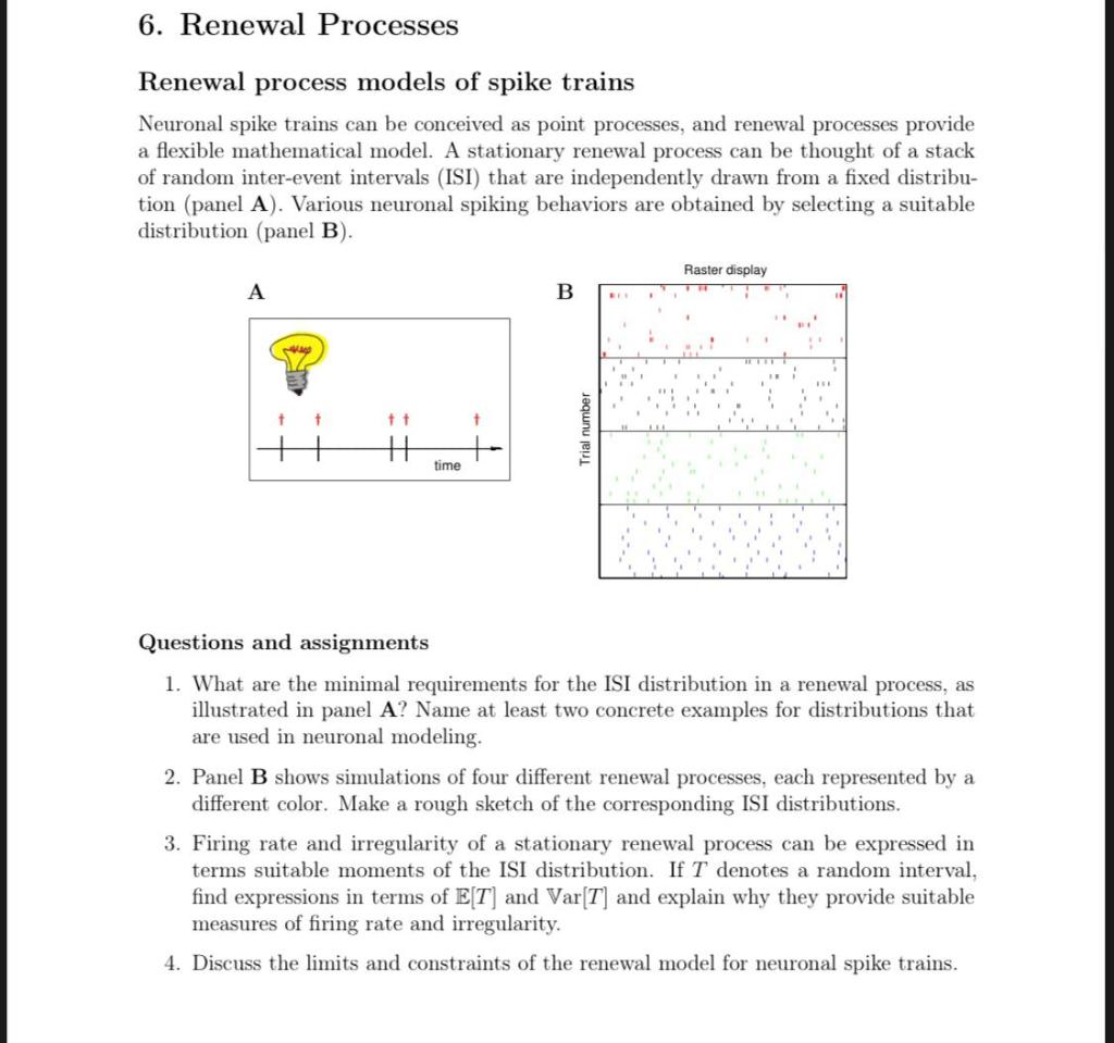 Solved 6. Renewal Processes Renewal process models of spike | Chegg.com