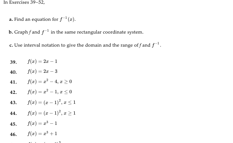 Solved In Exercises 39-52,a. ﻿Find an equation for f-1(x).b. | Chegg.com
