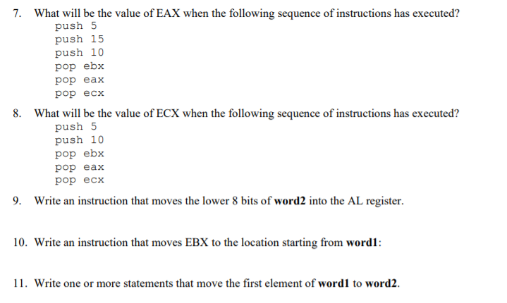 Solved 7. What will be the value of EAX when the following | Chegg.com