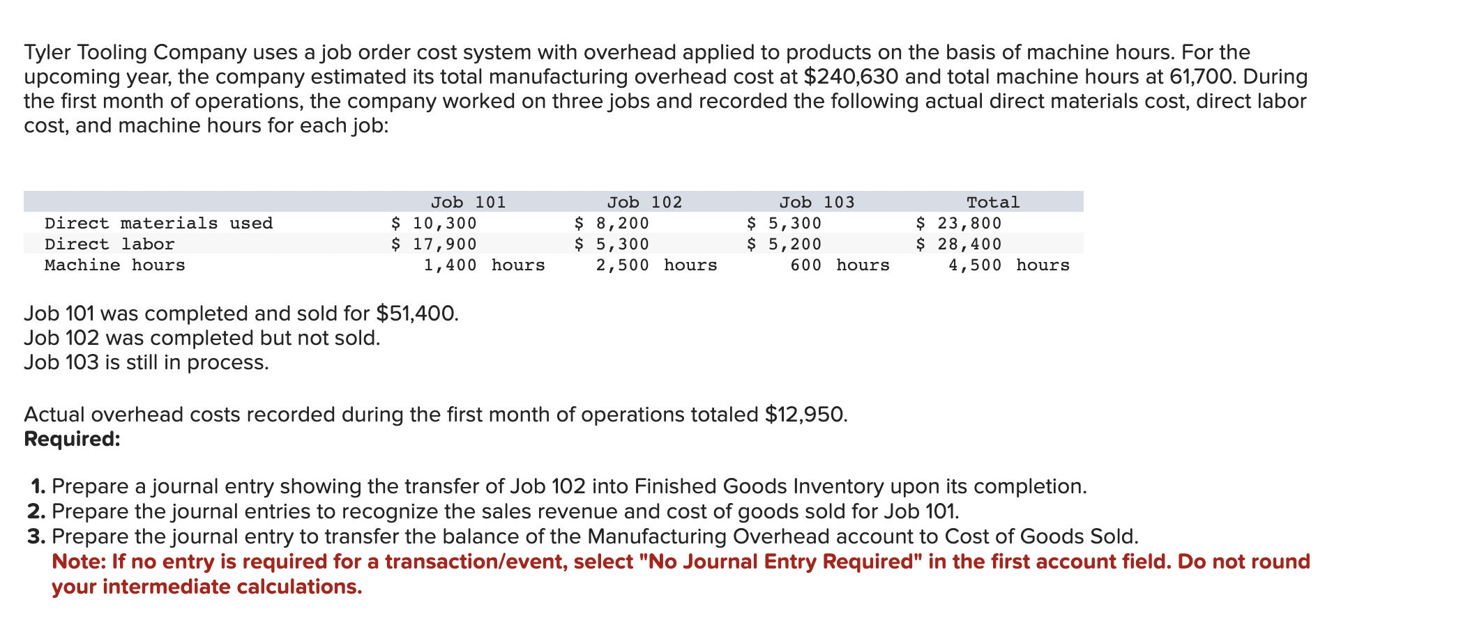 Solved Tyler Tooling Company uses a job order cost system | Chegg.com