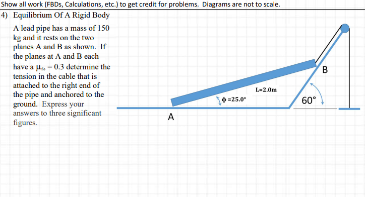 Solved 1) Equilibrium Of A Rigid Body A lead pipe has a mass | Chegg.com