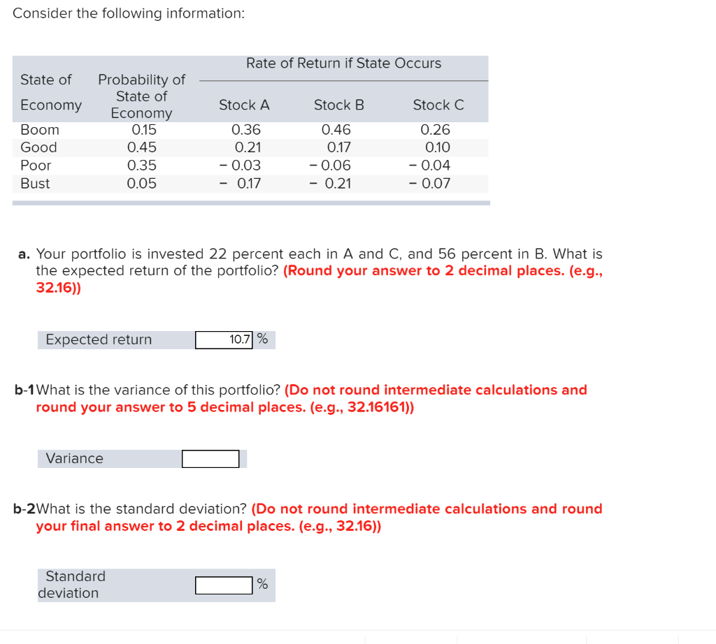 Solved Consider the following information: Rate of Return if | Chegg.com