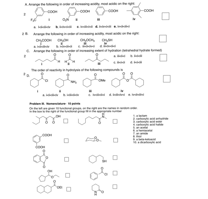 Solved Arrange The Following In Order Of Increasing Acidity