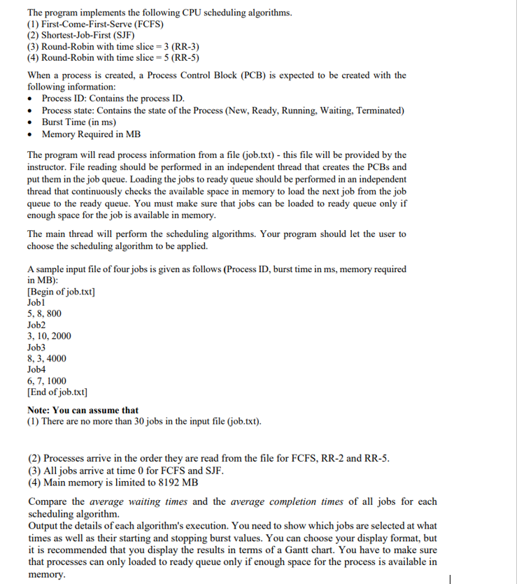 Solved write a java program that simulates the CPU Scheduler | Chegg.com