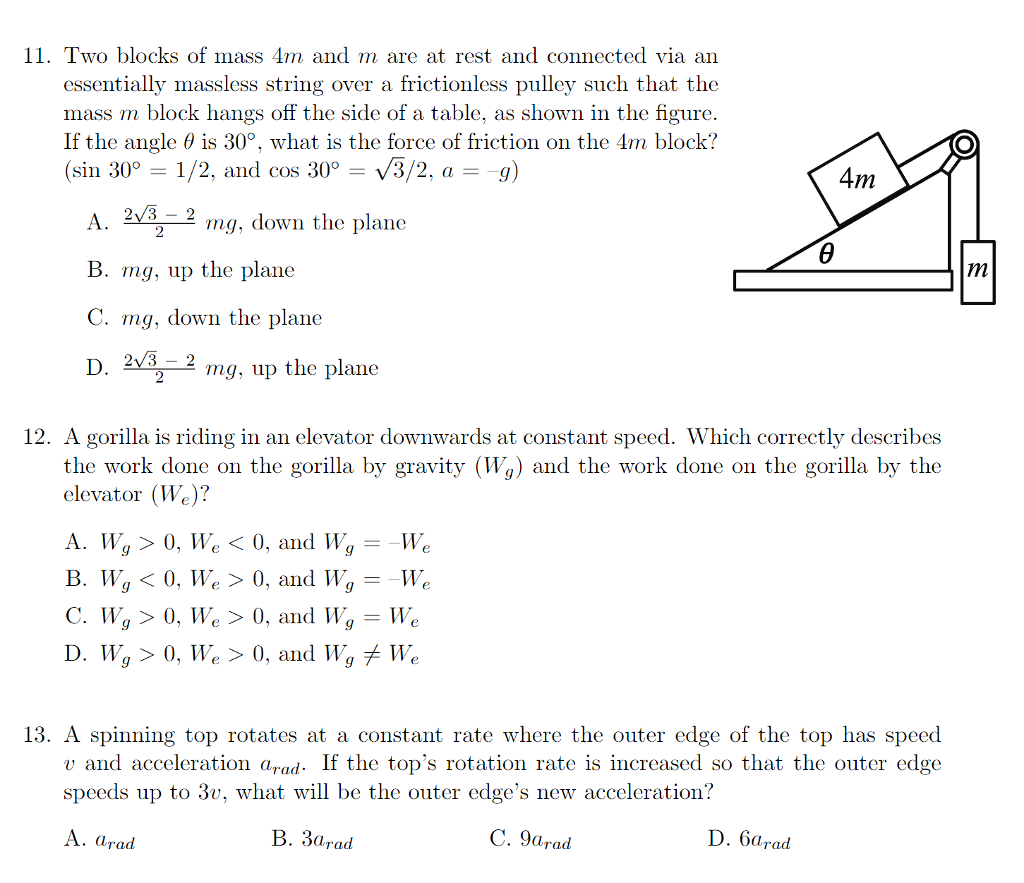 Solved 11. Two blocks of mass 4m and m are at rest and | Chegg.com