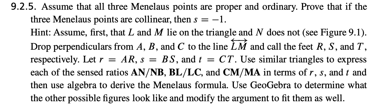 Solved 9.2.5. ﻿Assume that all three Menelaus points are | Chegg.com