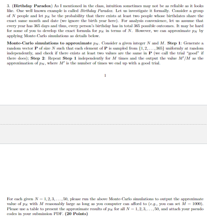 3. (Birthday Paradox) As I mentioned in the class, | Chegg.com