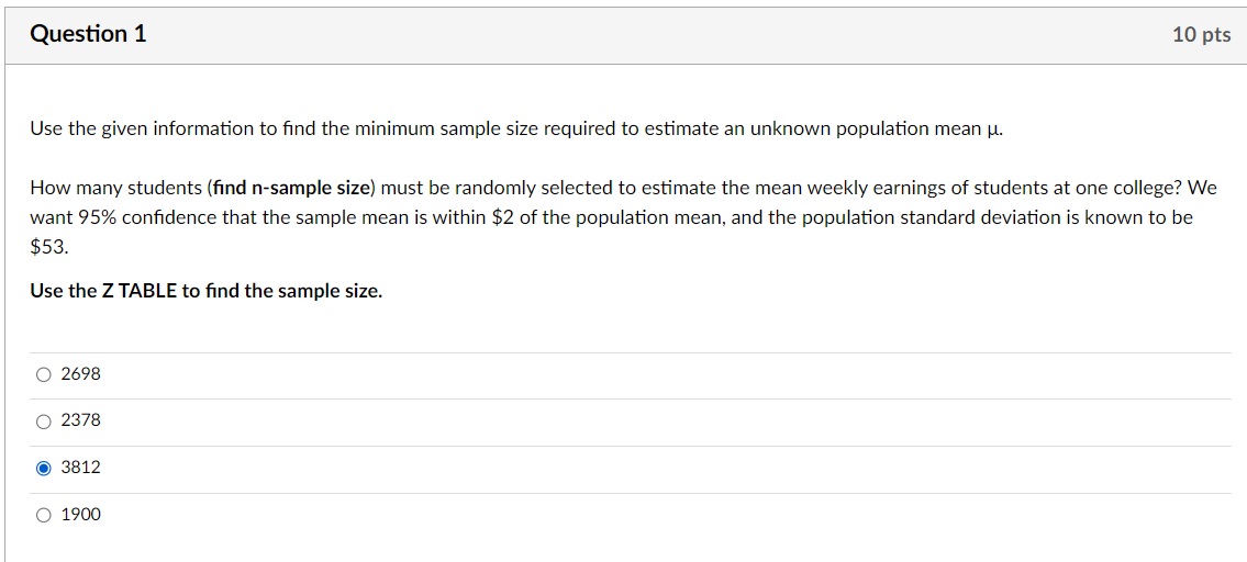 Use the given information to find the minimum sample | Chegg.com
