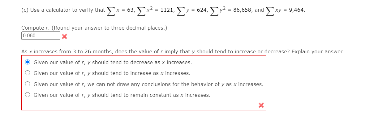 Solved (c) Compute the sample correlation coefficient r for | Chegg.com