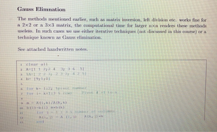 Solved Gauss Elimnation The methods mentioned earlier, such | Chegg.com