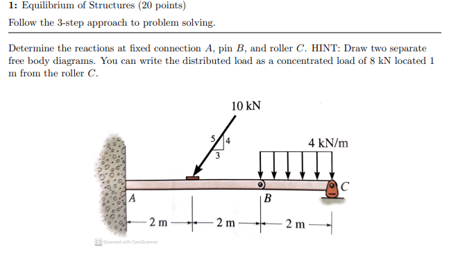 Solved Determine the reactions at fixed connection A, pin B, | Chegg.com