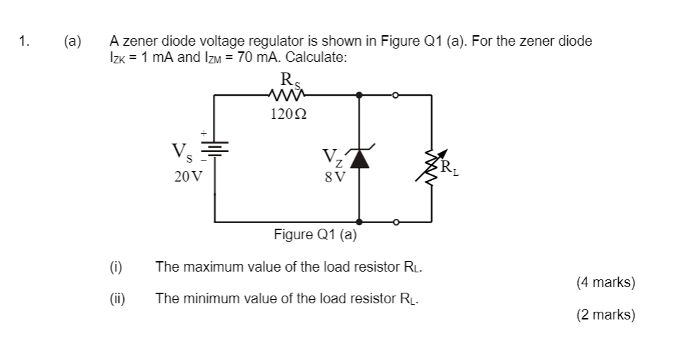 Solved A zener diode voltage regulator is shown in Figure Q1 | Chegg.com