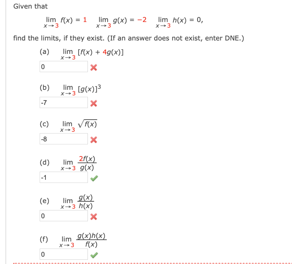 Solved Given that lim g(x) lim f(x) = 1 = -2 lim h(x) = 0, x | Chegg.com