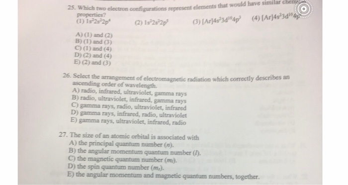 Solved Which two electron configurations represent elements | Chegg.com