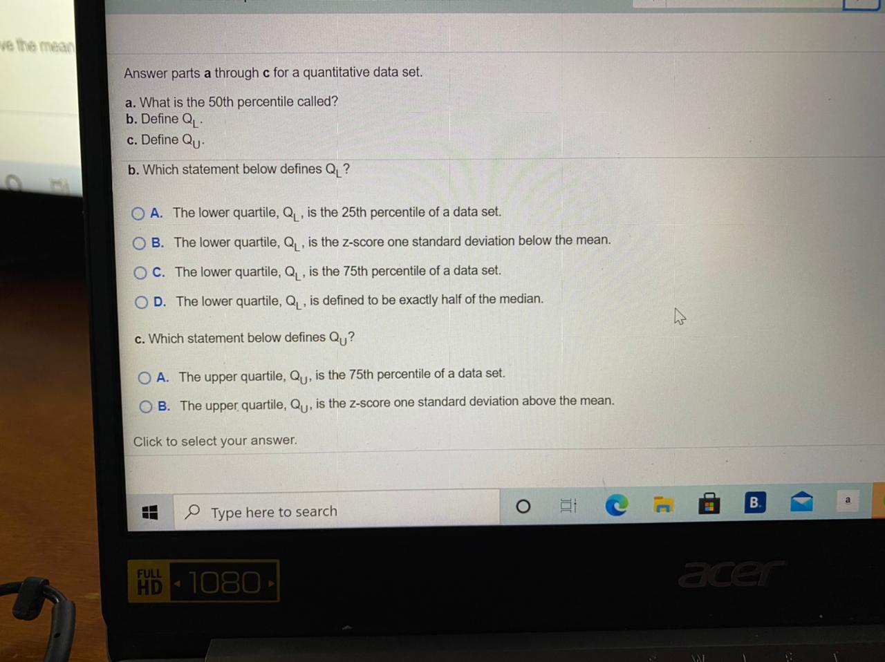 Solved Answer parts a through c for a quantitative data set. | Chegg.com