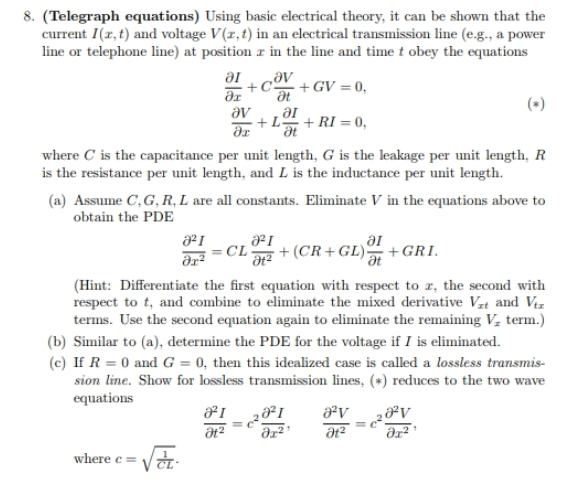 Solved 8. (Telegraph equations) Using basic electrical | Chegg.com