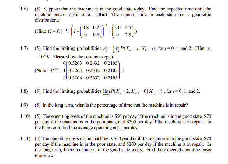 Solved Problem 1 (60) The status of a machine can be | Chegg.com