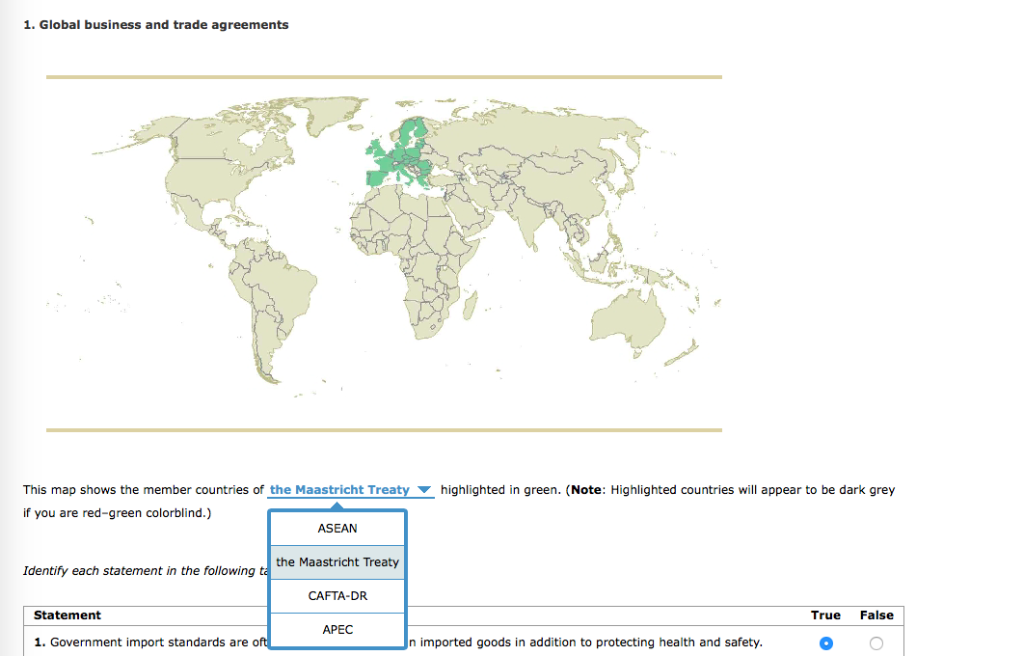 Solved 1. Global business and trade agreements This map | Chegg.com