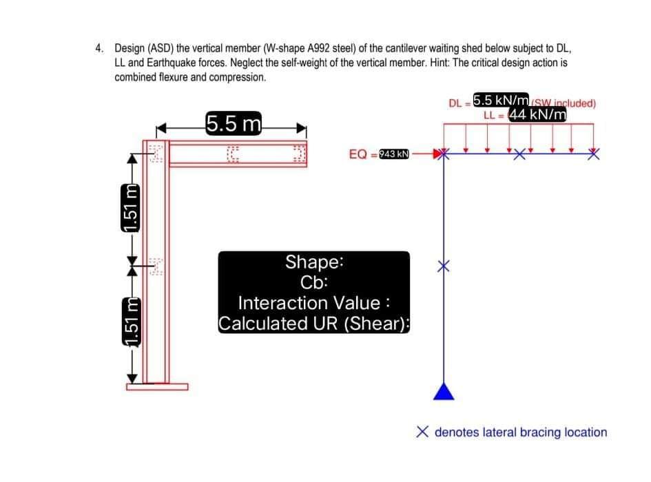 Solved 4. Design (ASD) the vertical member (W-shape A992 | Chegg.com
