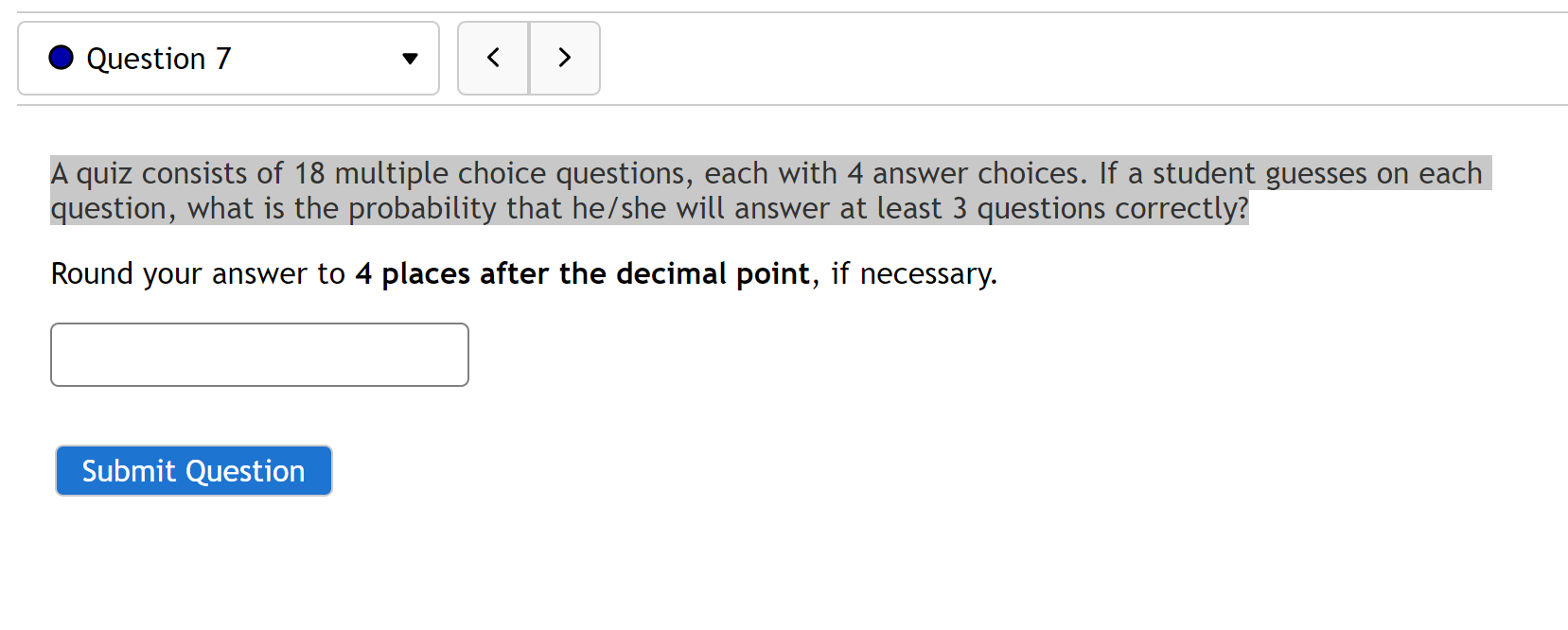 Solved A quiz consists of 18 multiple choice questions, each | Chegg.com