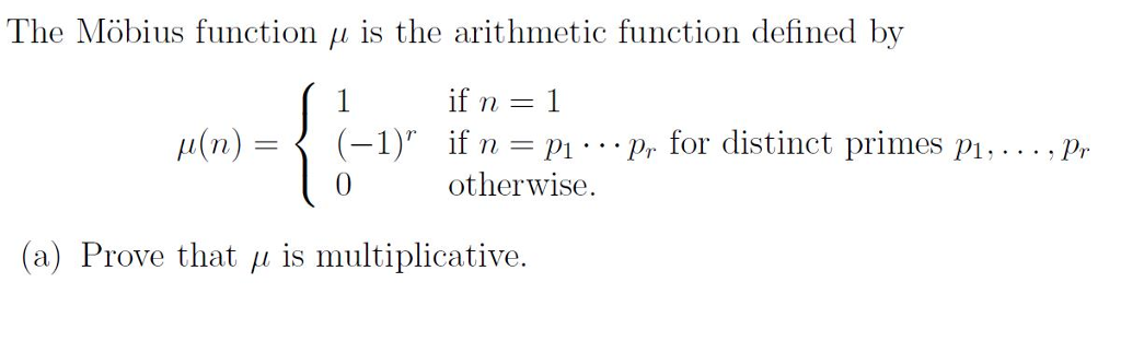 Solved The Mobius function μ Is the arithmetic function | Chegg.com