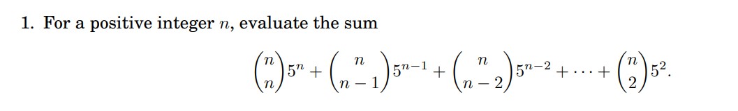 Solved 1. For a positive integer n, evaluate the sum | Chegg.com