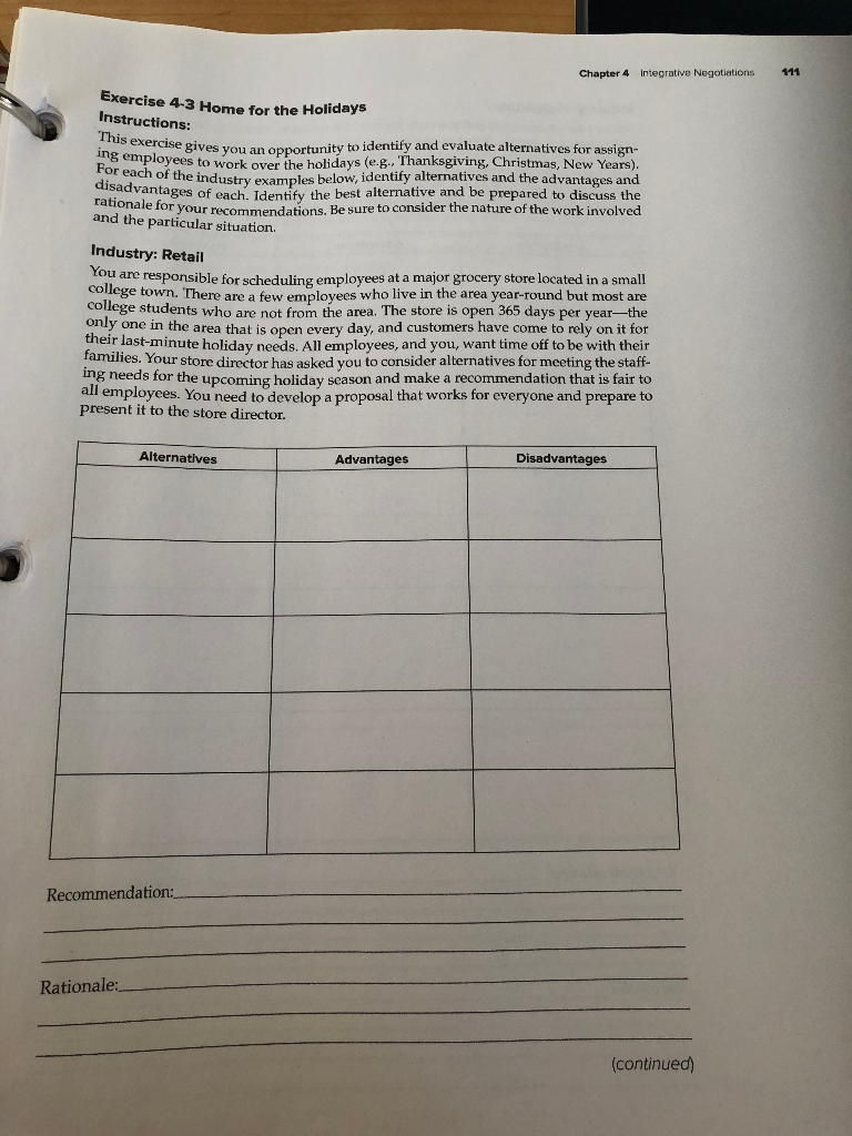 111 Chapter 4 Integrative Negotiations Exercise 4-3 | Chegg.com