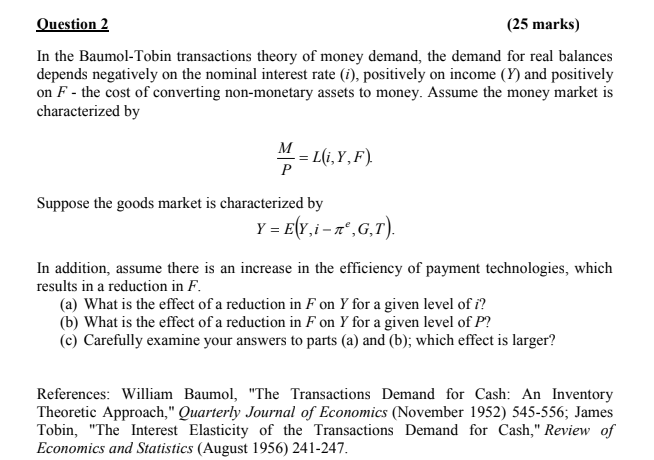 Solved In the Baumol-Tobin transactions theory of money | Chegg.com
