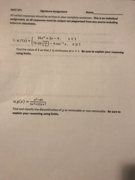 Solved MAT 271 Signature Assignment Name All verbal | Chegg.com