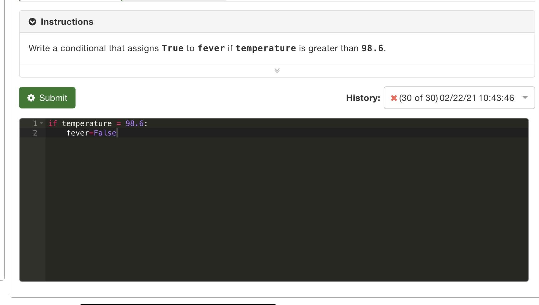 Solved Instructions Write A Conditional That Assigns True To