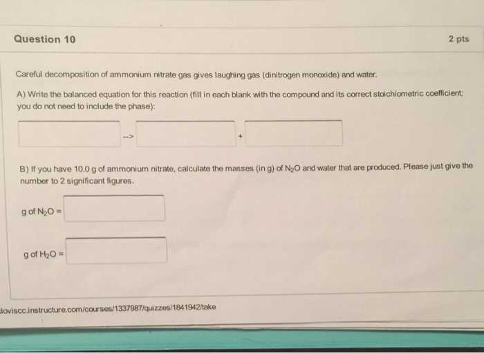 Solved Careful decomposition of ammonium nitrate gas gives | Chegg.com