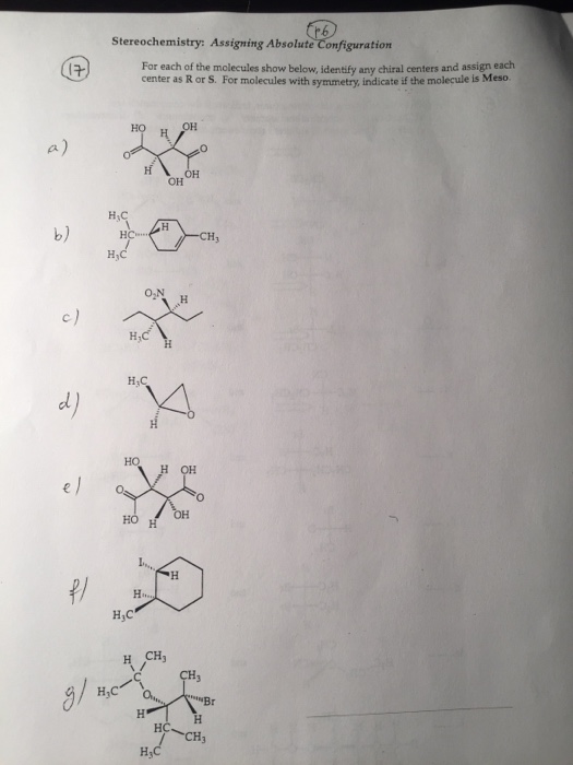 Solved Stereochemistry Assigning Absolute Configuration For | Chegg.com